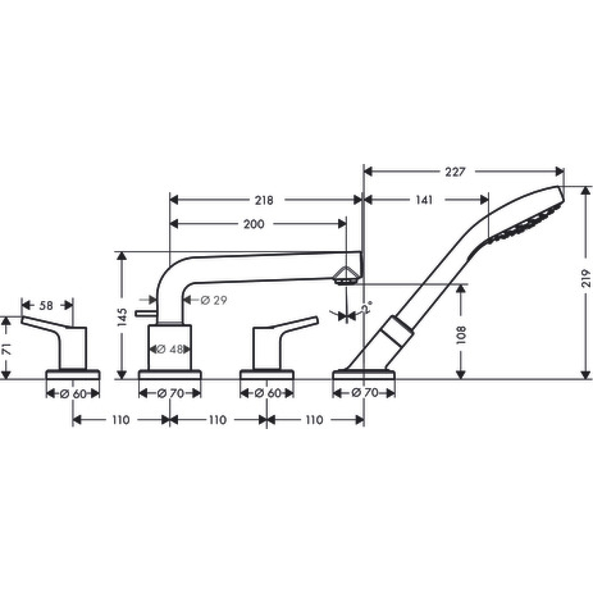 Купить Внешняя часть смесителя для ванны hansgrohe Talis S на край ...